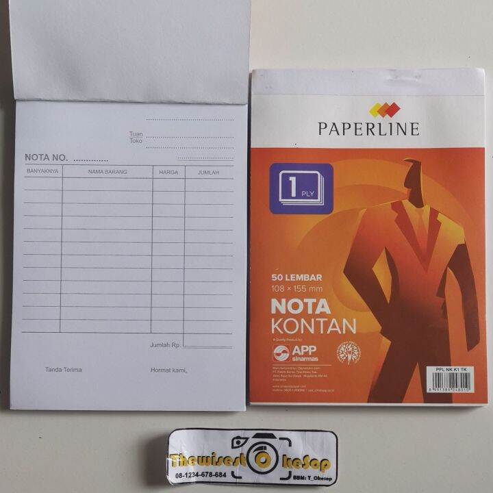 Nota Kontan Paperline 1Ply 108x155mm 50lembar Sinarmas PPL NK K1 TK ...