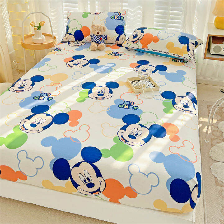 100% Cotton Fitted Bedsheet / Soft Breathable Natural Cartoon Character Mickey Mouse Snow White ...