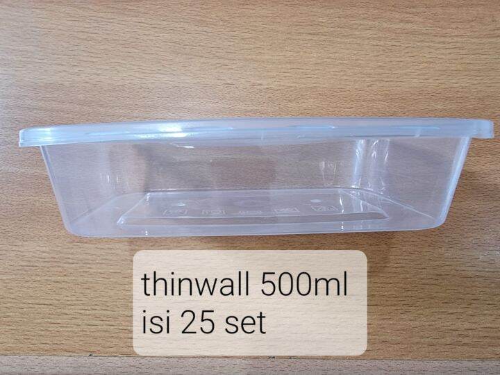 Thinwall 500 ml Rectangle + Tutup Warna Clear Kotak Makan Plastik 500ml isi 25 pcs | Lazada ...