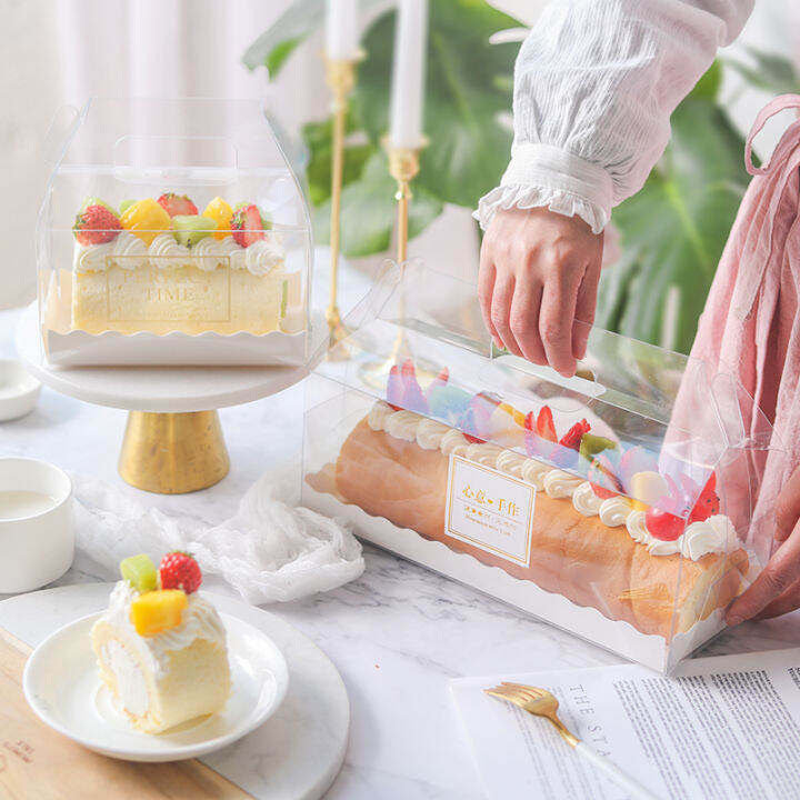 Japanese Style Cake Roll Box Rectangular Portable Transparent Towel ...