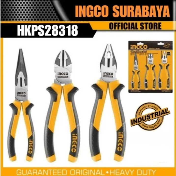 INGCO HKPS28318 PLIERS SET 3PCS TANG SET KOMBINASI POTONG CUCUT ...