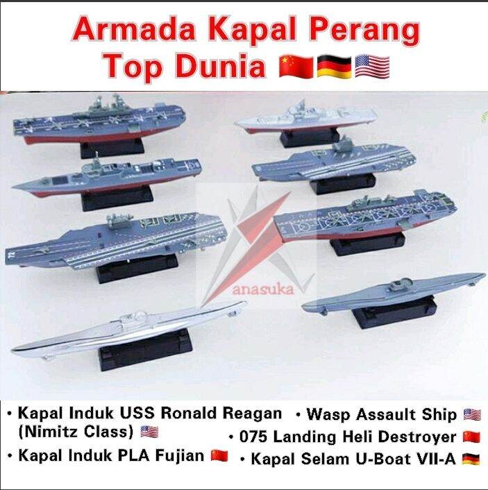 Miniatur Kapal Perang dan Kapal Selam Top Fujian Nimitz Class 055 Destroyer 075 LHD U-Boat VIIA ...