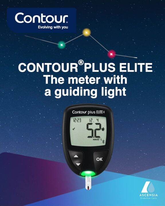 Contour Plus Elite Blood Glucose Meter (mmol/L) + 50 Test Strips ...