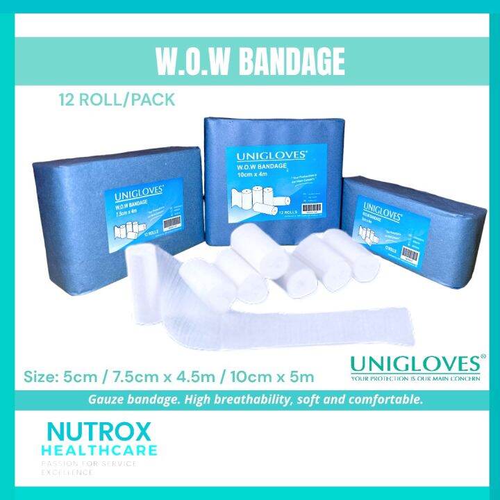 Unigloves W.O.W BANDAGE 5cm, 7.5cm, 10cm x 4m 12rolls/pack White Open ...
