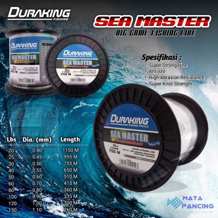 Senar pancing duraking sea master 1/2 spool warna clear ukuran besar ...