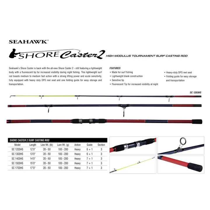 new 2022 Seahawk Shore Caster 2 Casting Fishing Rod Surf Fishing 12kaki ...