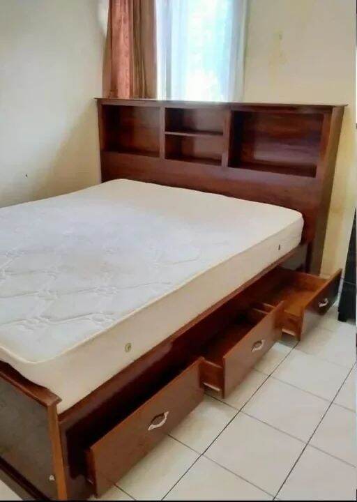 Divan sandaran box laci 3 minimalis kayu jati | Lazada Indonesia