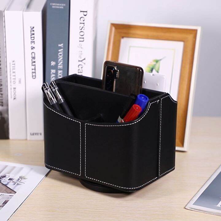 Leather Remote Control Holder,360 Degree Spinning Desk TV Remote Caddy ...