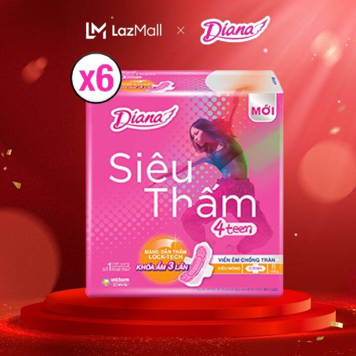 Combo 6 BVS Diana Siêu thấm Cool Fresh Siêu mỏng Không Cánh 8miếng/ gói ...