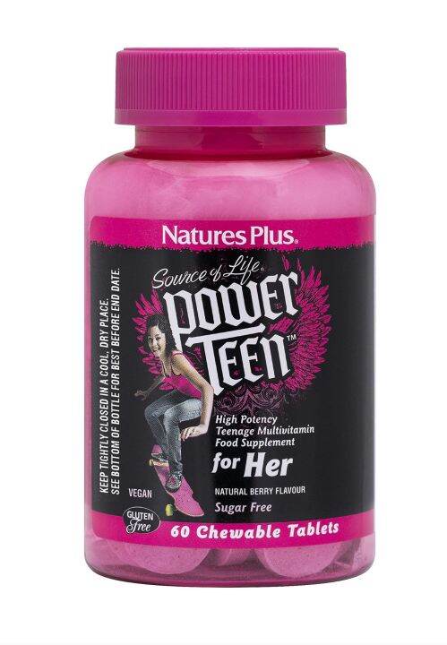 NaturesPlus Power Teen for Her Chewable - 60 Vegetarian Tablets - Wild ...