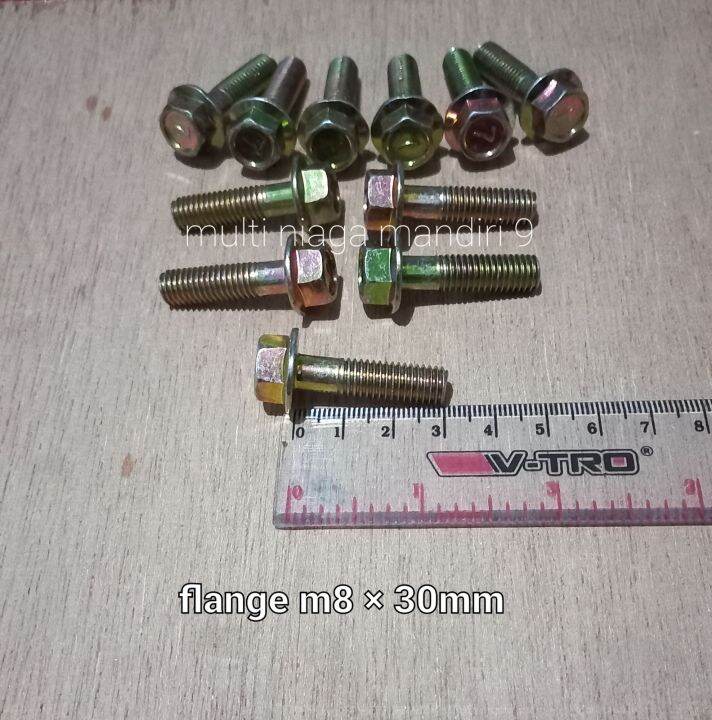 baut flange bolt / baut topi m8 × 30mm / panjang 3cm baut topi bahan beai baja kuning ukuran ...