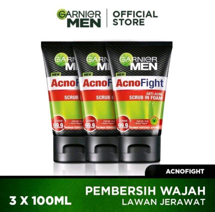 Garnier Men Acno Fight Anti-Acne Scrub in Foam 100ml Isi 3 | Lazada Indonesia