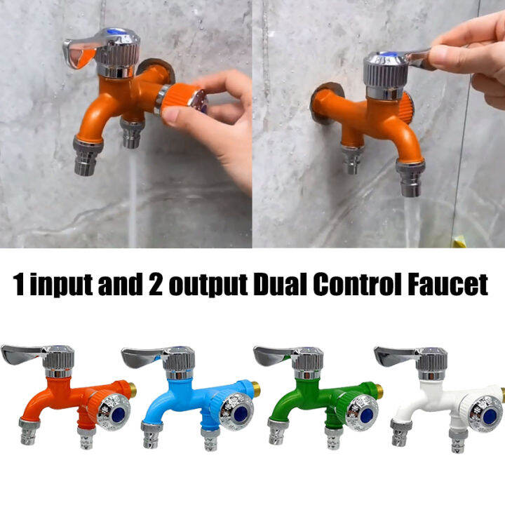 Dual Control Faucet Double Outlet Water Tap 1/2" Universal Interface ...