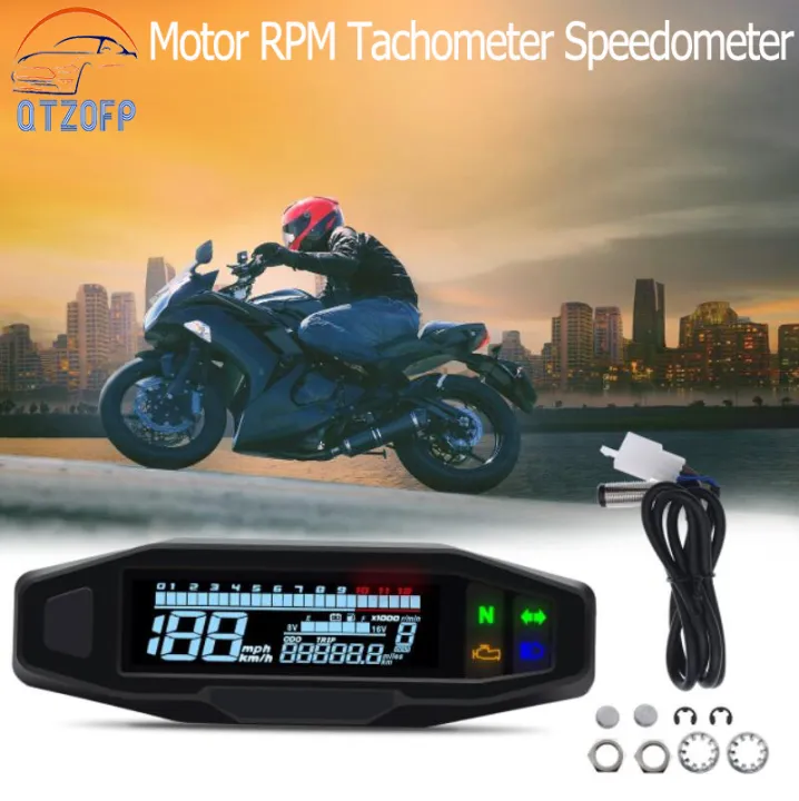 Universal Digital Moto RPM Tachometer Speedometer + Sensor Speed Gauge ...
