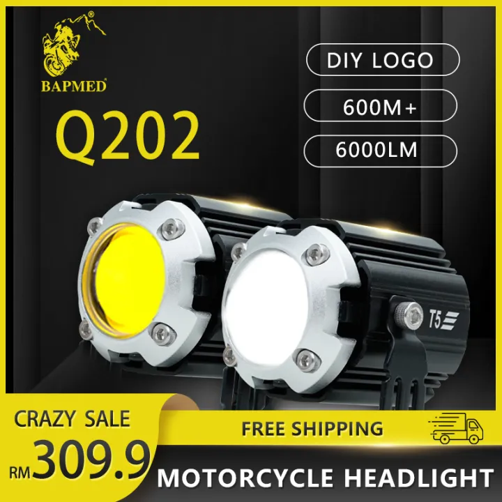 BAPMED Q202 Motorcycle Headlight Led Work Light Fog Lamp 6000LM Spotlight DC9-80V Aviation-grade ...
