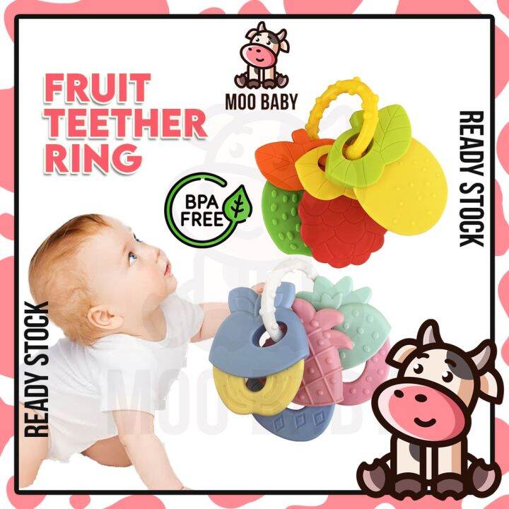 Moo Baby Fruits Teether Set 3pcs Fruit Design Silicone Teether with ...