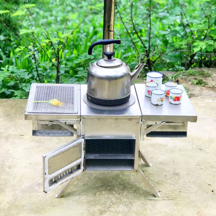 Stainless Steel Car Outdoor Firewood Stove Movable Kitchen Stove Rural ...