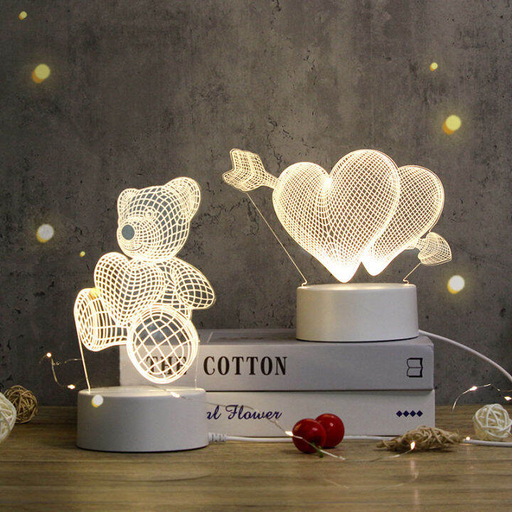 Creative Gift LED Acrylic 3D Night Lamp Energy Saving Bedroom Lamp Cute ...