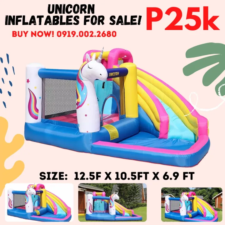 Inflatables playground with slide and pool for kids Unicorn theme | inflatables castle |water ...