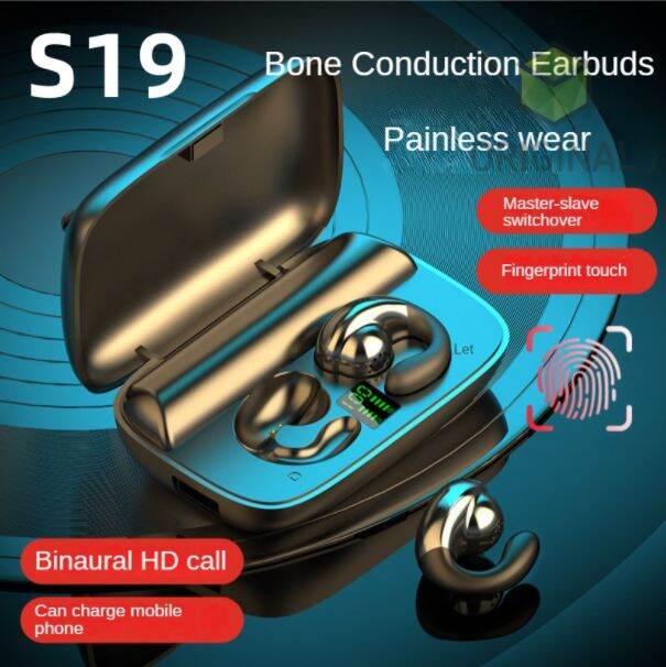 (COD)S19 TWS Wireless Headset Bone Conduction Olahraga Clip Ear TWS Earphone Bluetooth 5.2 ...