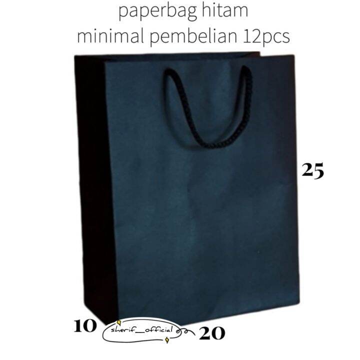 isi 12 paperbag hitam polos P20 L10 T25 paper bag hitam tas kertas ...