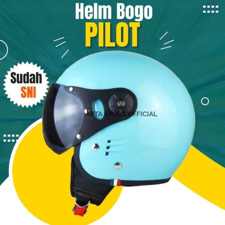 Helm Bogo Pilot Italy Original Dewasa Pria Wanita Sudah SNI Klasik ...