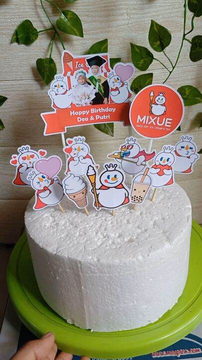 Topper Cake Custom Foto Tema Mixue untuk Hiasan Kue Ulangtahun | Lazada ...