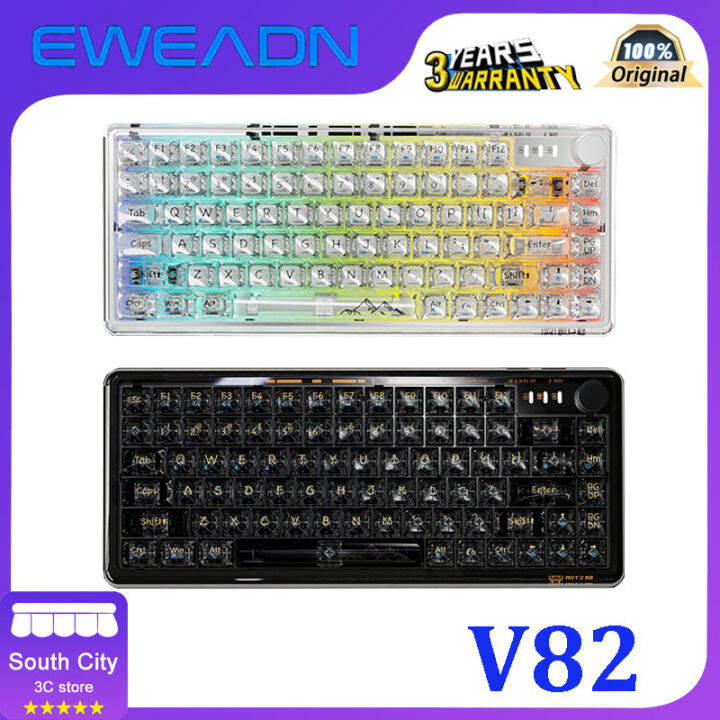 EWEADN V82แป้นพิมพ์บลูทูธไร้สายเชิงกลโปร่งใสสามโหมด | Lazada.co.th