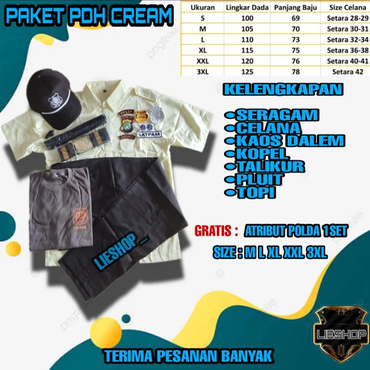 Seragam Satpam PDH Komplit / Lengkap Cream Terbaru Lengan Panjang ...