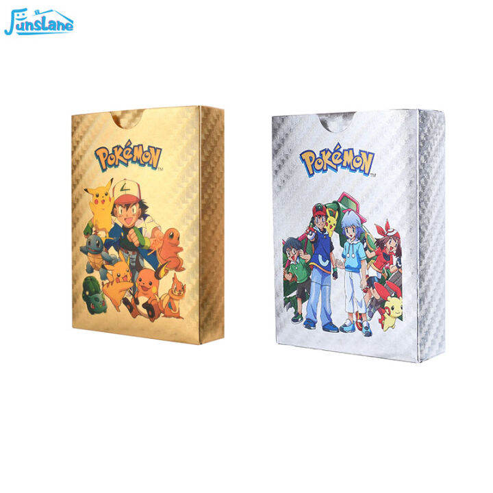 55pcs Pokemon Gold Foil Cards Anime Cartoon Pokemon English Version Tcg ...