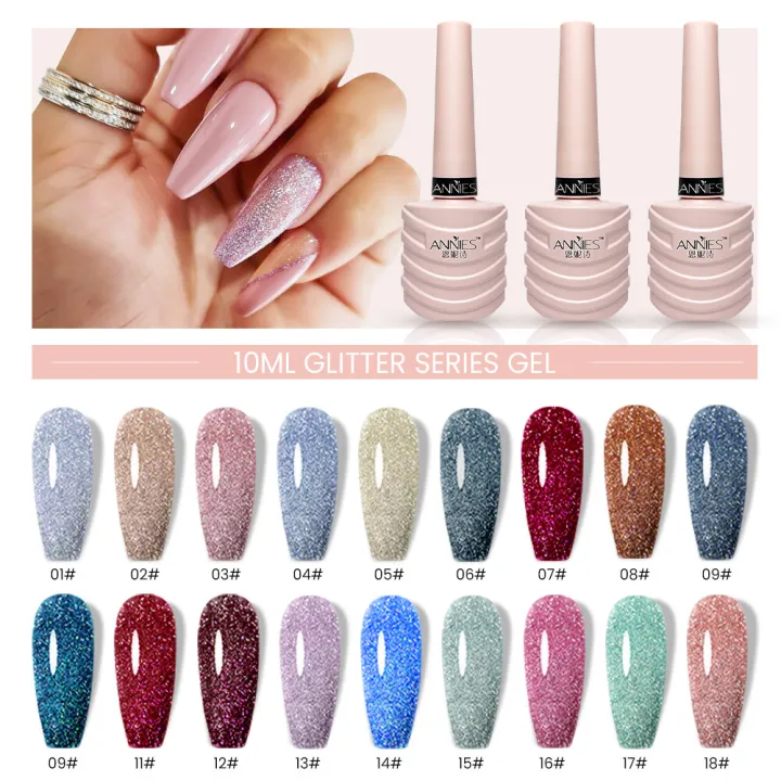 【COD】ANNIES ใหม่18สีแฟลชกาวเล็บคริสตัลทำเล็บมือเพชรเจลสี DIY เล็บขัด ...