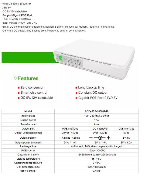 MINI POE UPS for AP/P2P/Modems/Routers/CPEs 8800mAh | Lazada PH
