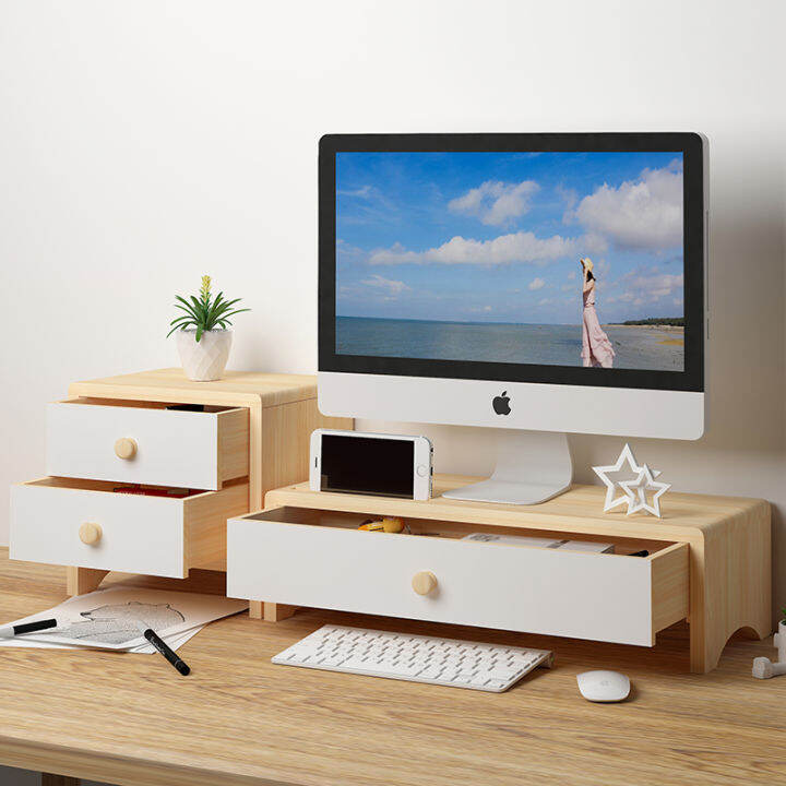 Solid Wood Monitor Stand Desktop Computer Storage Rack Desktop Desk ...