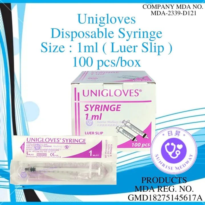 Unigloves Disposable Syringe, 1ml Luer Slip, 100 pcs/box | Lazada