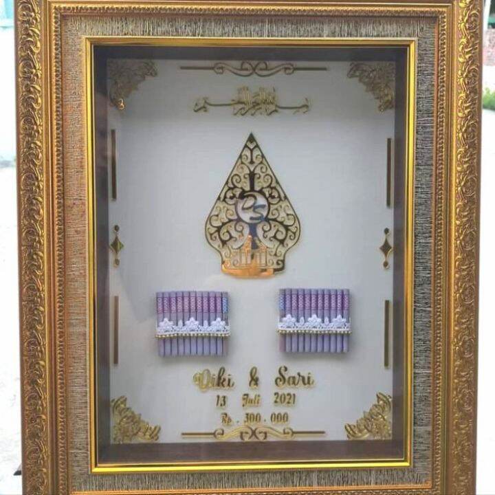 Mahar seserahan pernikahan akrilik gunungan wayang, warna pigura emas ...