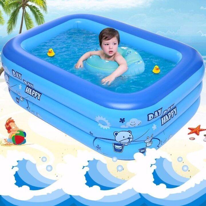 【3 layers】150cm/120cm Rectangular Outdoor Kids Pool Inflatable Outdoor ...