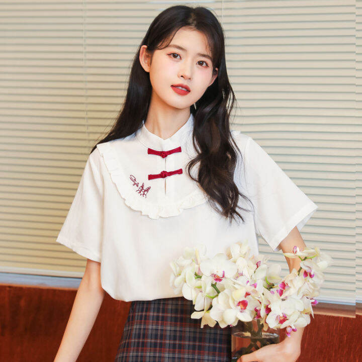 Piperka Qi เสื้อเชิ้ตคอตั้งแบบสดใสน่ารักแบบใหม่ปี2022เสื้อเชิ้ตสีขาวแขน ...