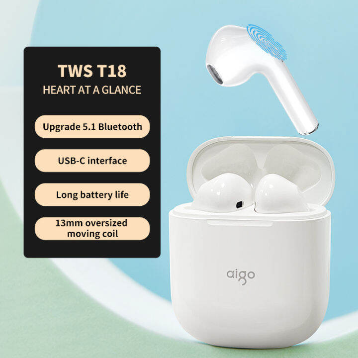 Aigo ชุดหูฟังบลูทูธไร้สาย T18 TWS 5.2หูฟังบลูทูธเสียงคุณภาพสูงรูหูเล็ก ...