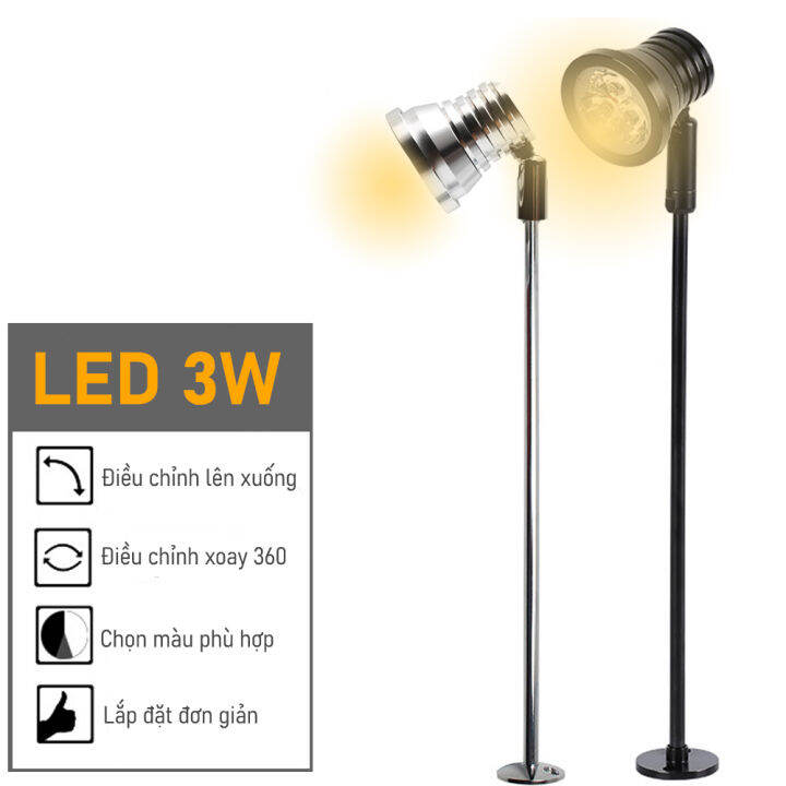 Đèn Led rọi tủ kính trưng bày sản phẩm 3W-220V, 3 bóng Led siêu sáng, Đèn Kim loại xoay 360 độ ...