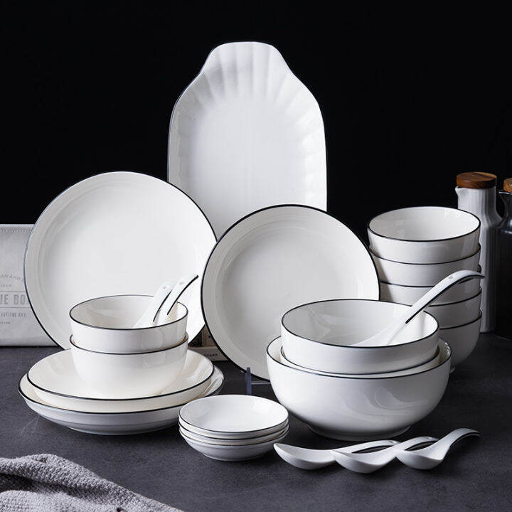 Jujia Jia ชุดจานชามบะหมี่กึ่งสำเร็จรูปเซรามิกชุดจานชามซุปสำหรับ ...