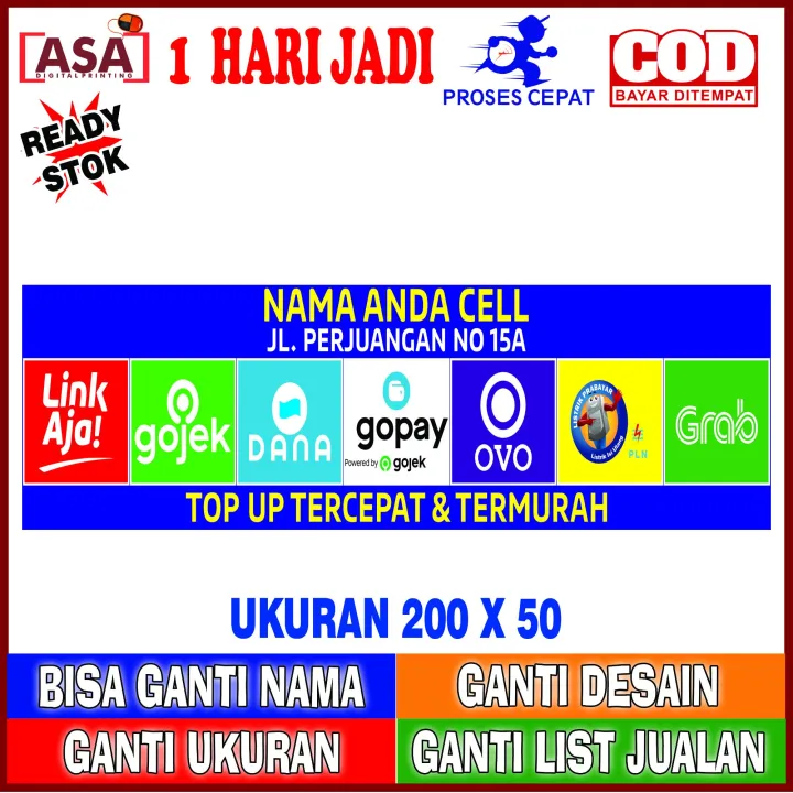 SPANDUK TOP UP GAME, BANNER TOP UP GAME, UKURAN 200 X 50 BISA GANTI ...