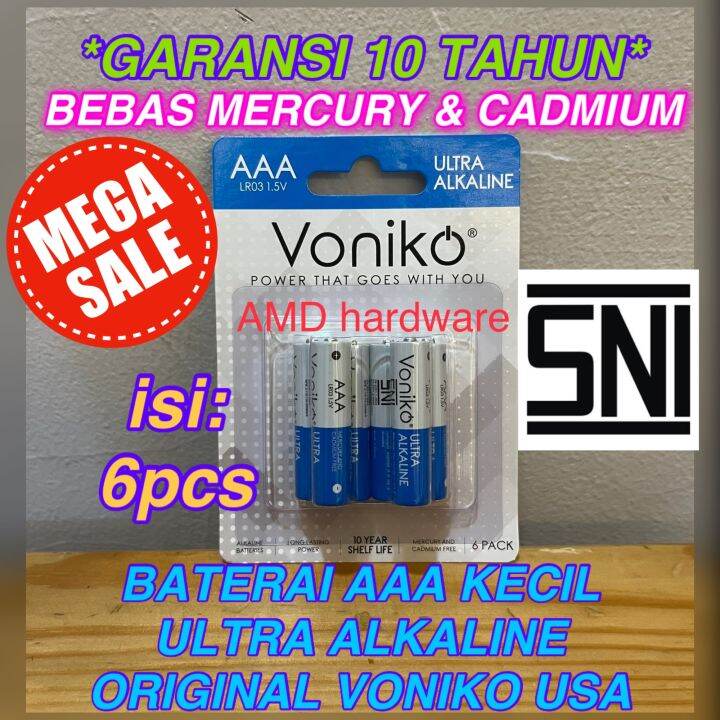 BATERAI AAA KECIL ISI 2/6 PCS ORIGINAL VONIKO USA ULTRA ALKALINE ...