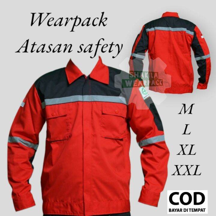 Wearpack Atasan/kemeja safety warna MERAH kombinasi HITAM resleting ...