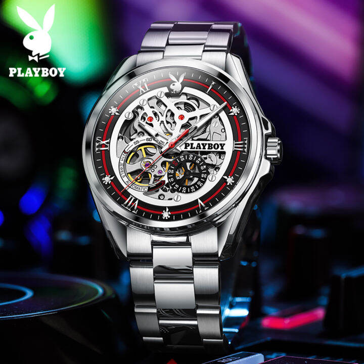 PLAYBOY Watch For Men Automatic Waterproof Watch Skeleton Dial Luminous ...