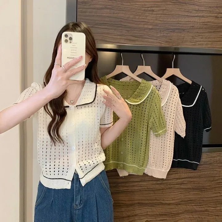 XJXJ.SHOP 🤎เสื้อถักคอบัวสีพื้น67008 | Lazada.co.th