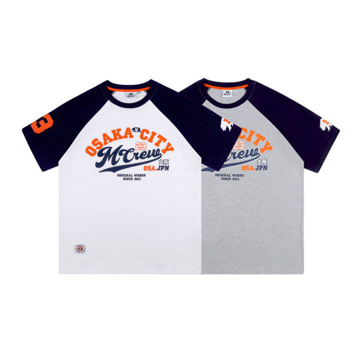 Mcrew Osaka เสื้อยืดคอกลมพิมพ์ลายผสมสีผ้าฝ้ายแท้คอกลมสีขาวสีเทา ...