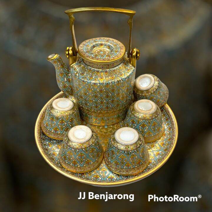 ชุดกาหลักเบญจรงค์ Traditional Thai Tea Set with Five Small cups ...