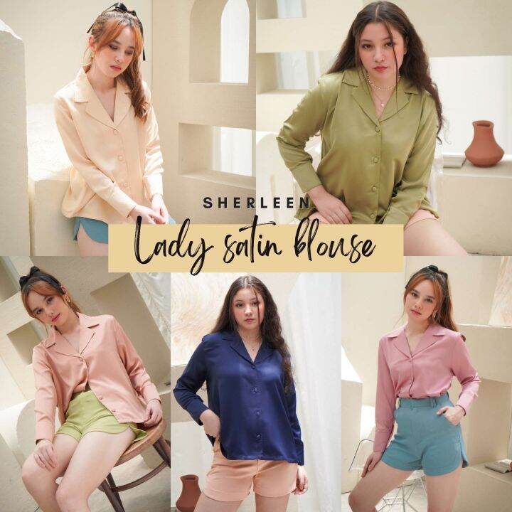 Lady satin blouse เสื้อเชิ้ตผ้าซาติน ปกเทเลอร์ design by sherleen ...
