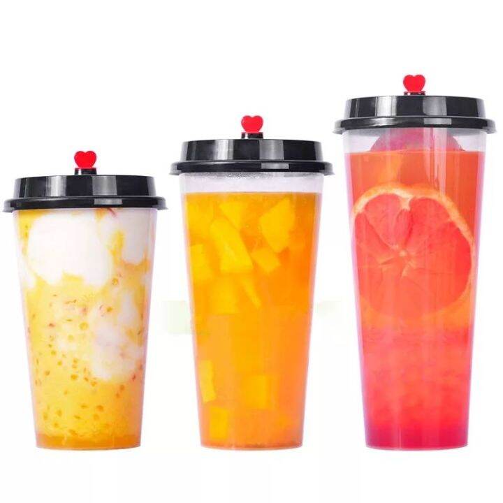 500ml/600ml/700ml Milk Tea Plastic Cups with Lids(25pcs/bundle) | Lazada PH