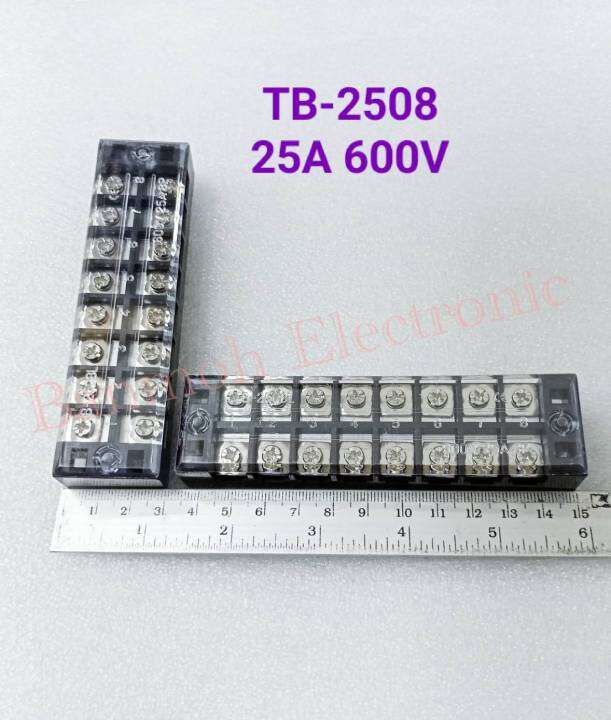 (แพ็ค1ตัว,5ตัว) เทอร์มินอล TB-2508 25A600V TERMINAL 8ช่องใช้สำหรับต่อ ...
